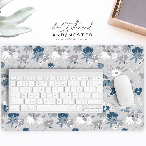Desk Mat Modern Pretty Florals on Black Stylish Decor for - Etsy