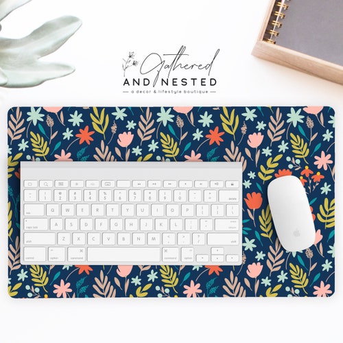 Desk Mat Modern Pretty Florals on Blue Stylish Decor for - Etsy
