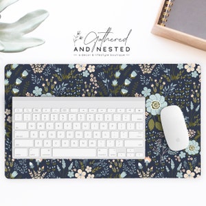Desk Mat - Florals on Blue - Stylish Decor for Your Office or Work Area ...