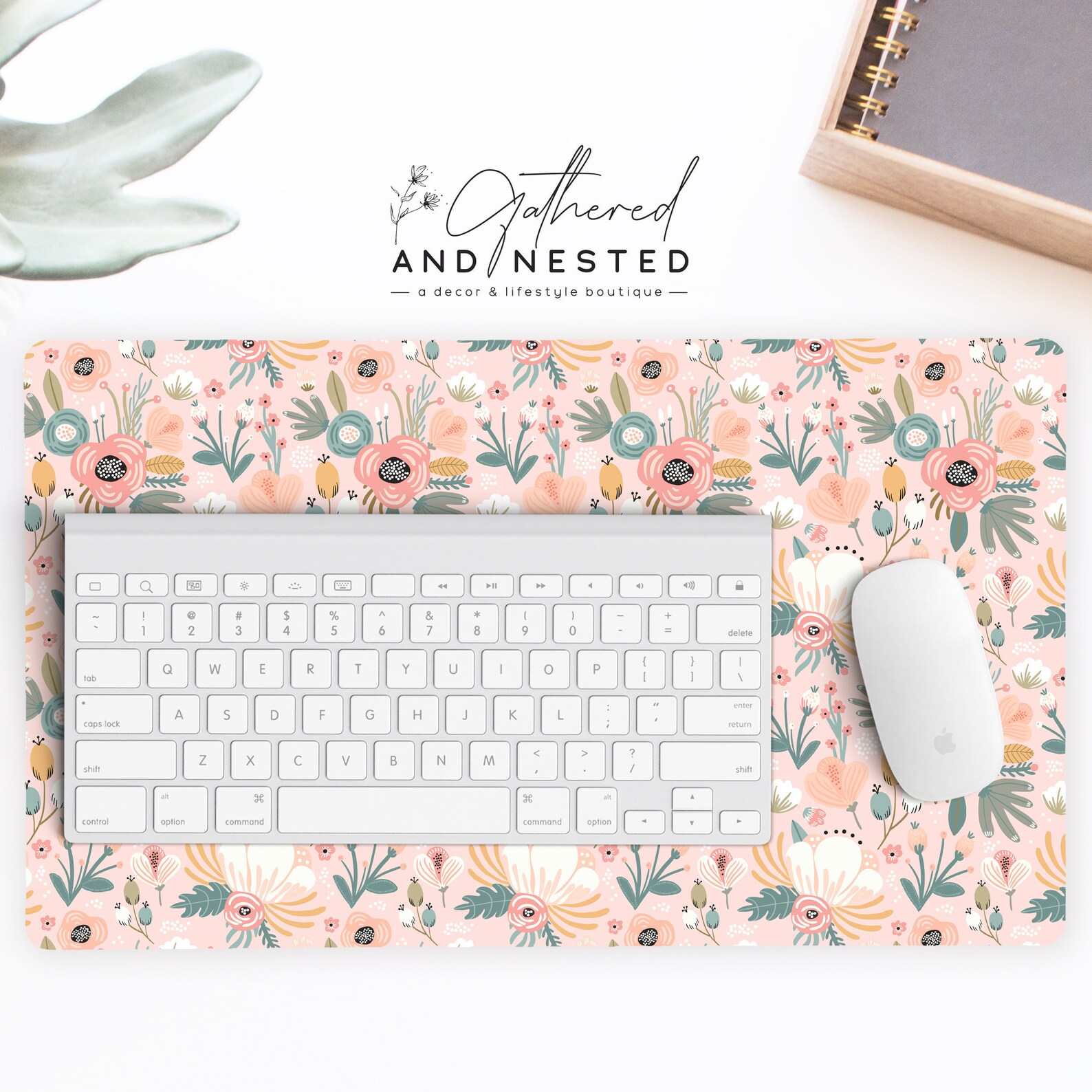 Desk Mat Modern Florals on Pink Stylish Decor for Your - Etsy