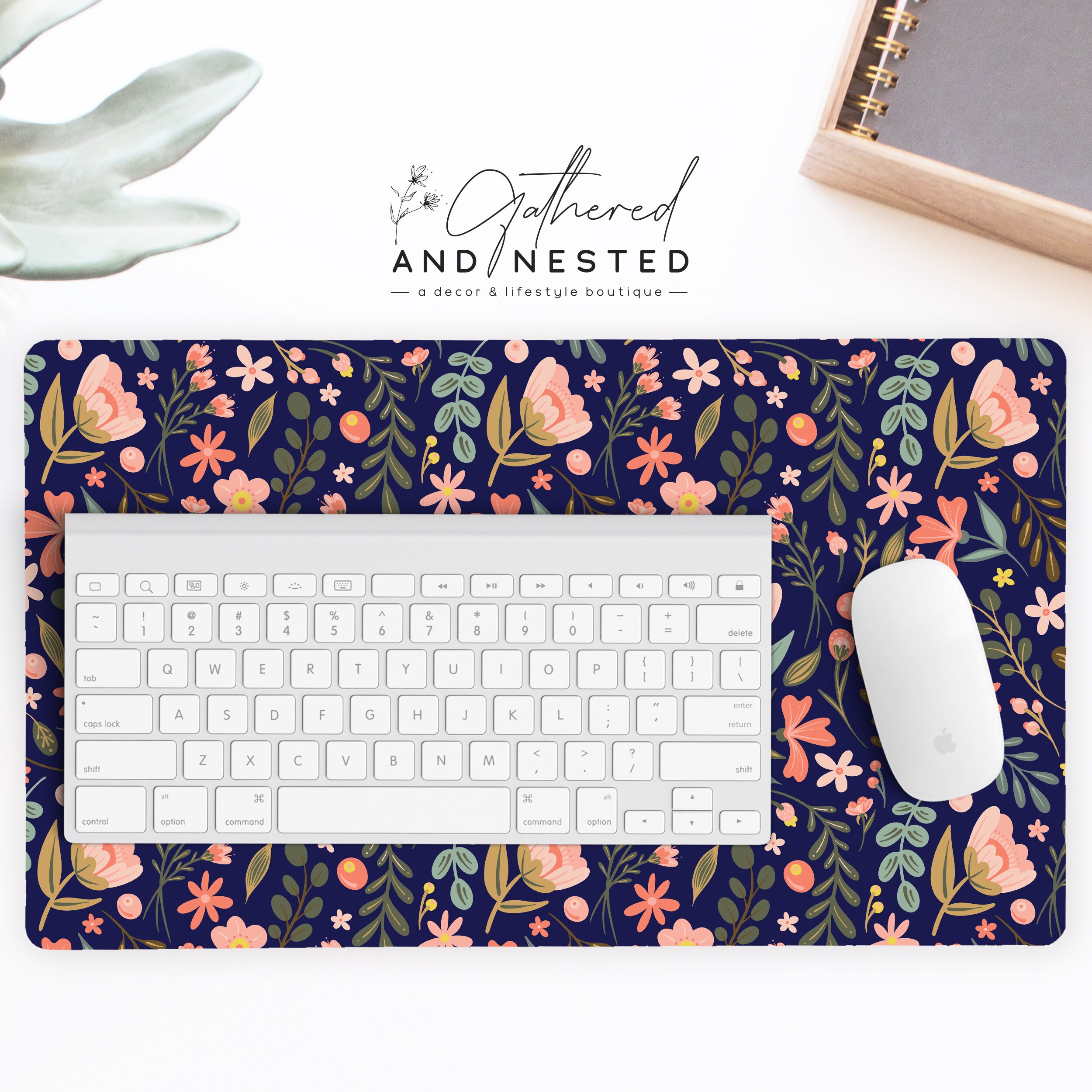 Desk Mat Modern Pretty Florals on Blue Stylish Decor for - Etsy