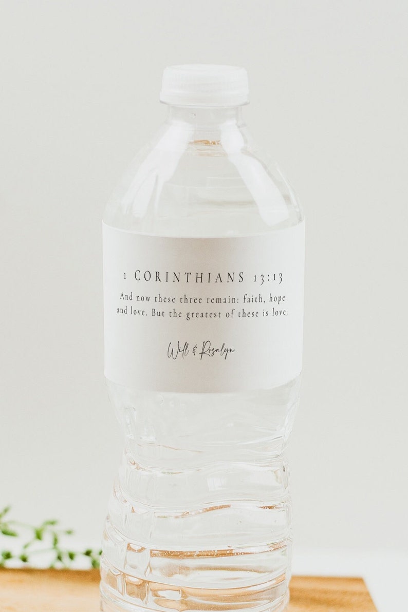 MINIMAL Water Bottle Label, Scripture, Christian Wedding, Water Bottle ...