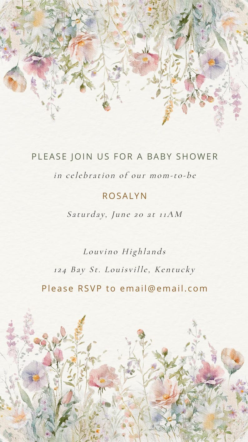Cute Baby Shower Invitation, Baby Shower, Floral Baby Shower, Spring ...