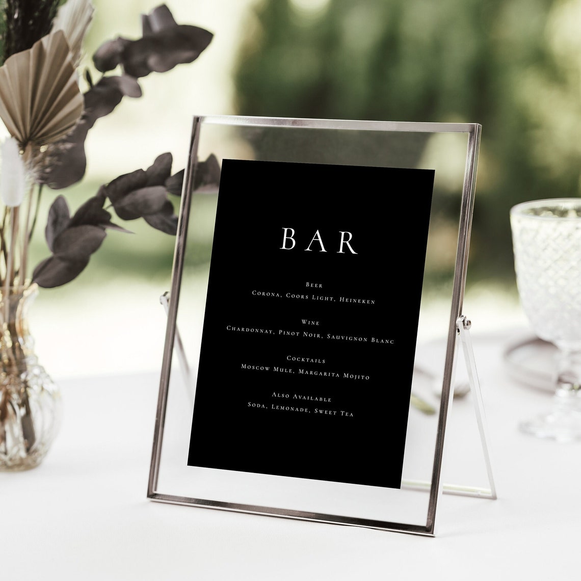 Black Wedding Bar Menu Sign, Printable Bar Menu Template, Modern Bar ...