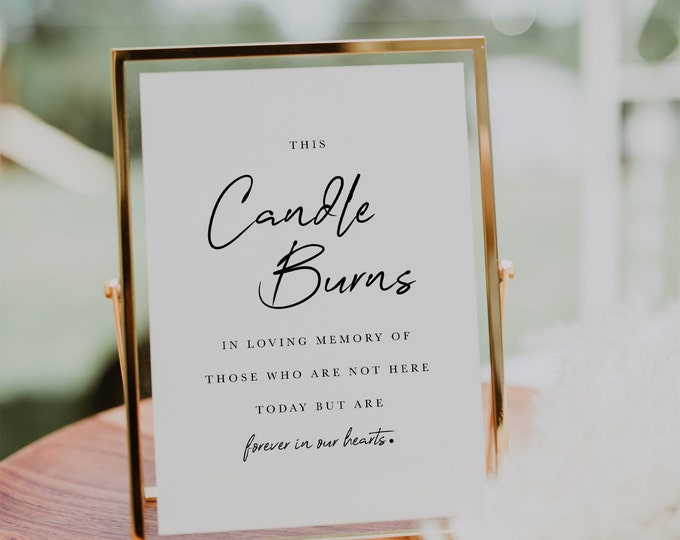 This Candle Burns Sign Template, in Loving Memory Sign, Modern Memorial ...