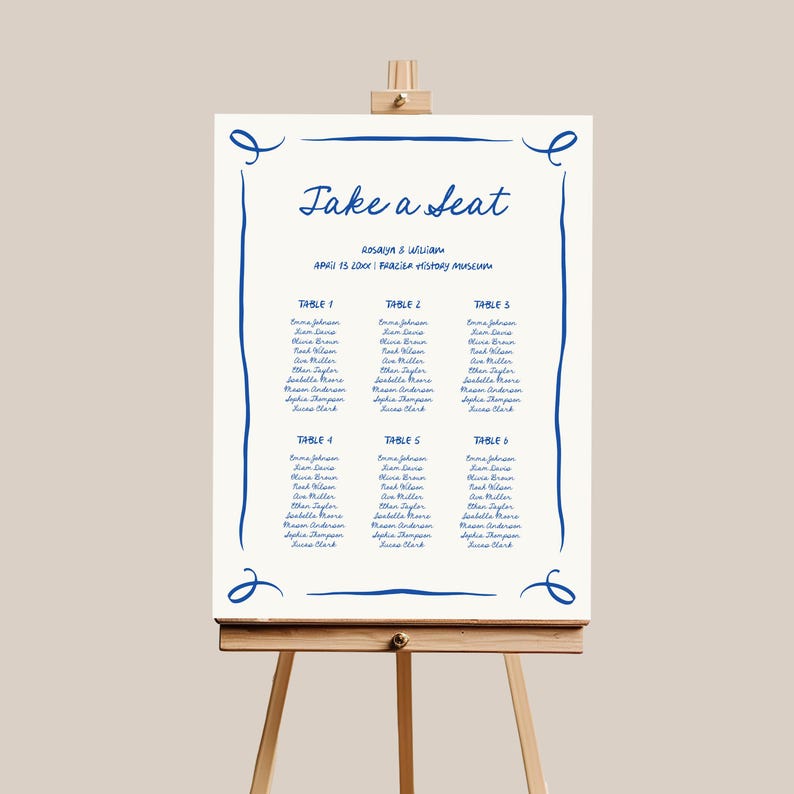 Whimsical Hand-drawn Seating Chart | Minimalist Script | Handwritten ...