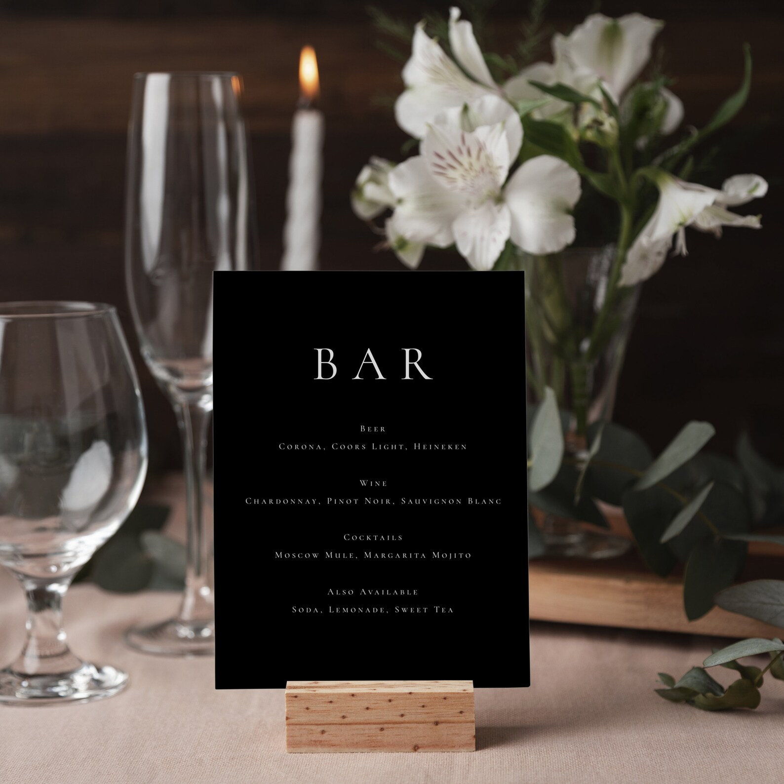Black Wedding Bar Menu Sign, Printable Bar Menu Template, Modern Bar ...