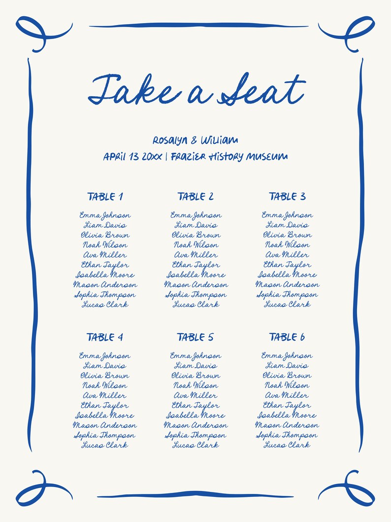 Whimsical Hand-drawn Seating Chart | Minimalist Script | Handwritten ...