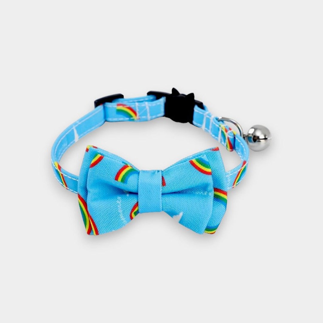 Rainbow Print Luxury Cat Collars With Bow Tie. Includes Bell and ...