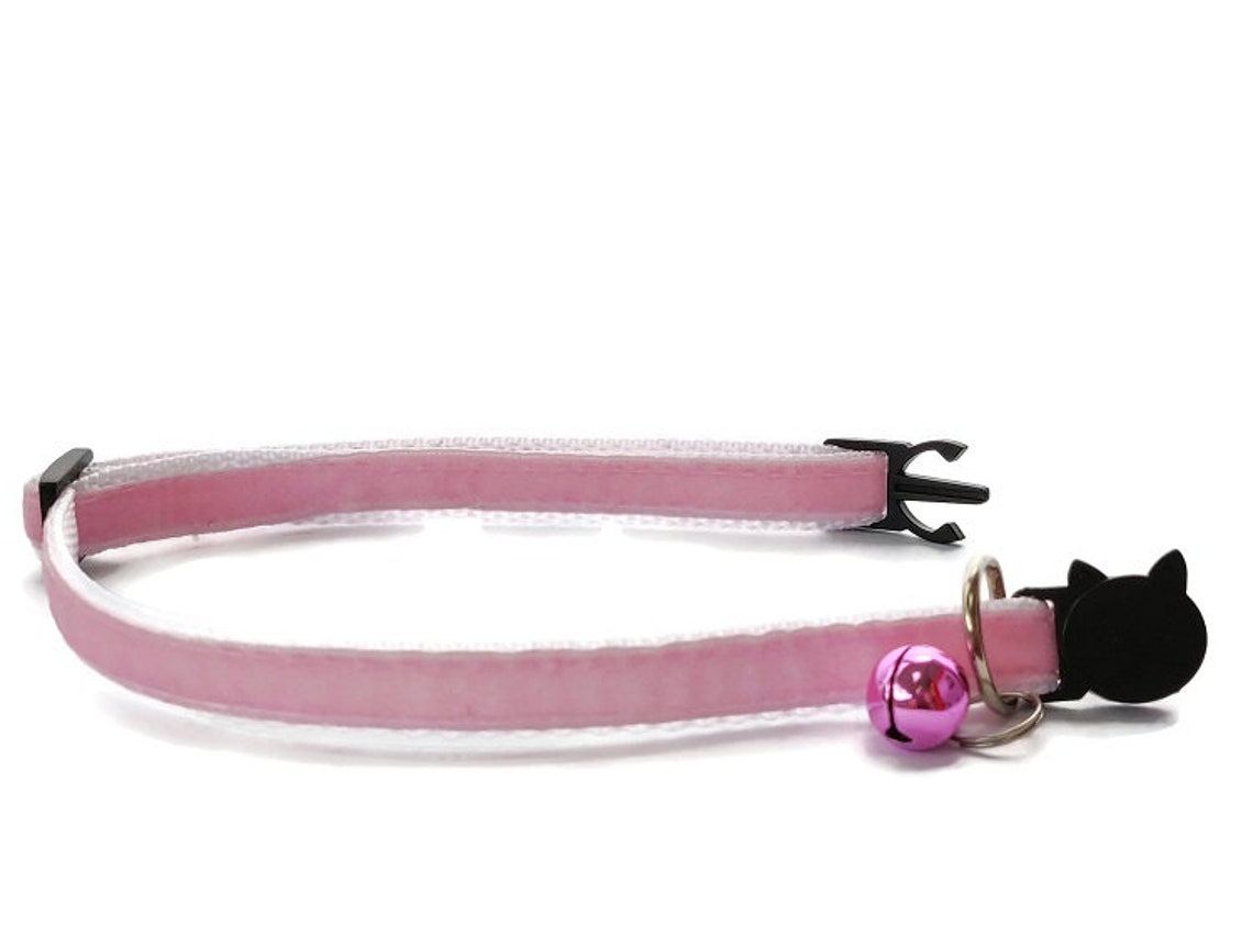 Baby Pink Velvet Cat Collars With Bell Safe Quick Release - Etsy UK