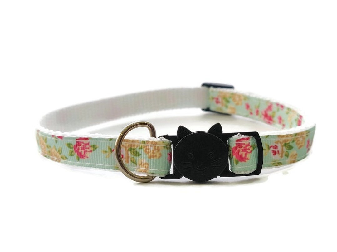 Cat Collars With Bell Collar Mint Green Floral Safe Quick - Etsy UK