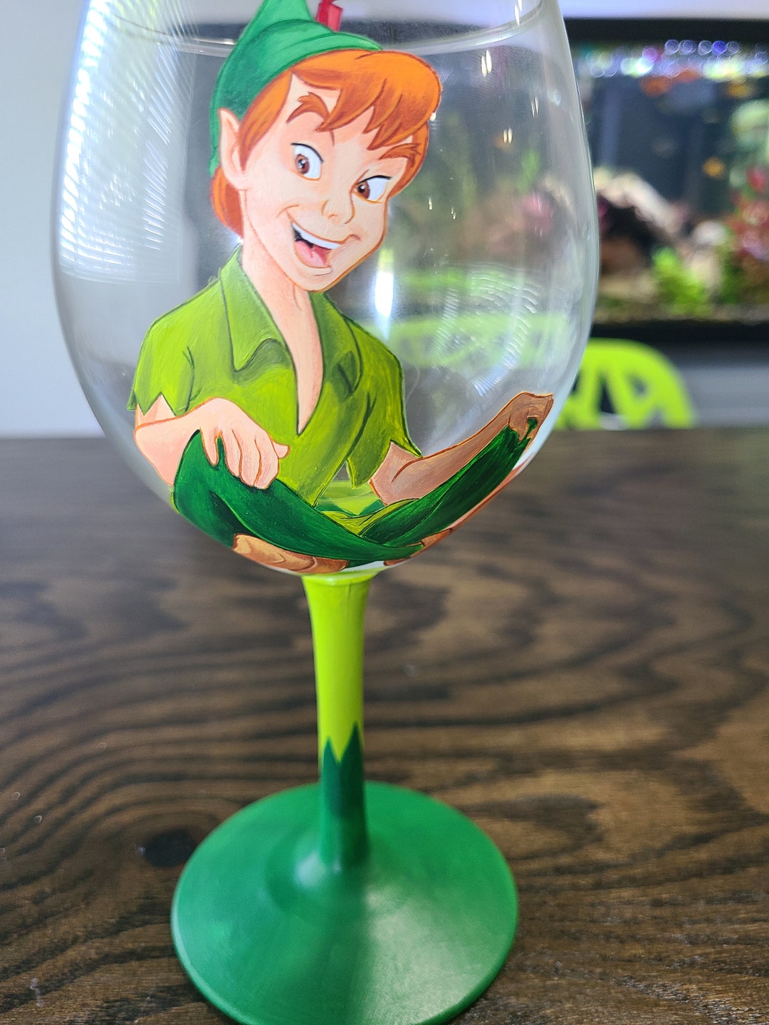 Peter Pan Wine Glass, Disney Painted Wine Glass, Neverland Wine Glass ...