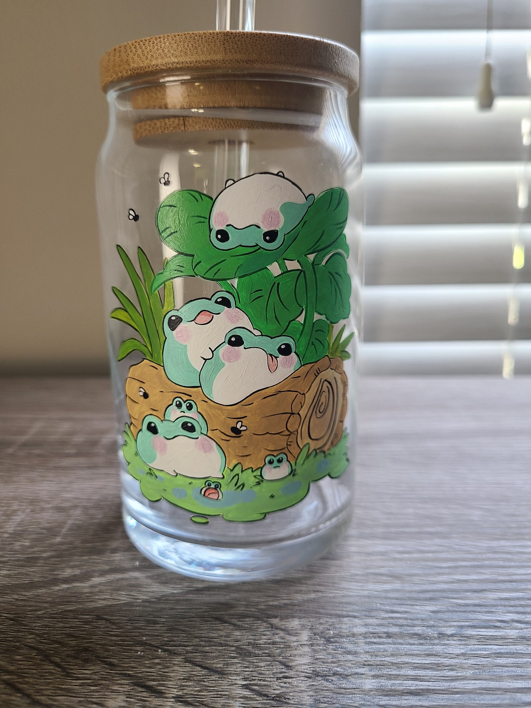 Kawaii Frog Glass Cup, Iced Coffee Cup, Happy Frog Cup, Frog Lover Cup ...