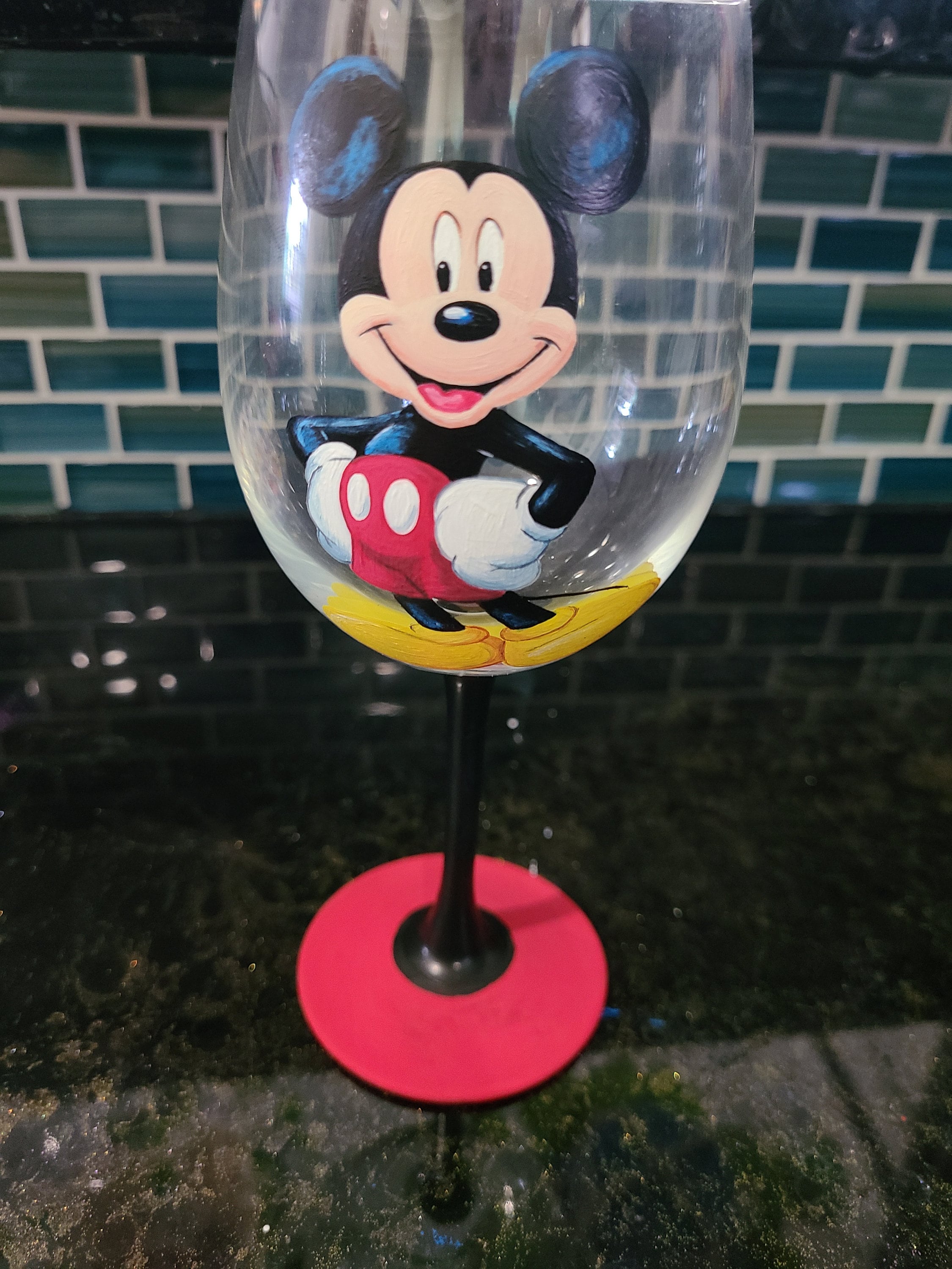 Mickey Mouse Wine Glass Disney Wine Glass Painted Wine - Etsy