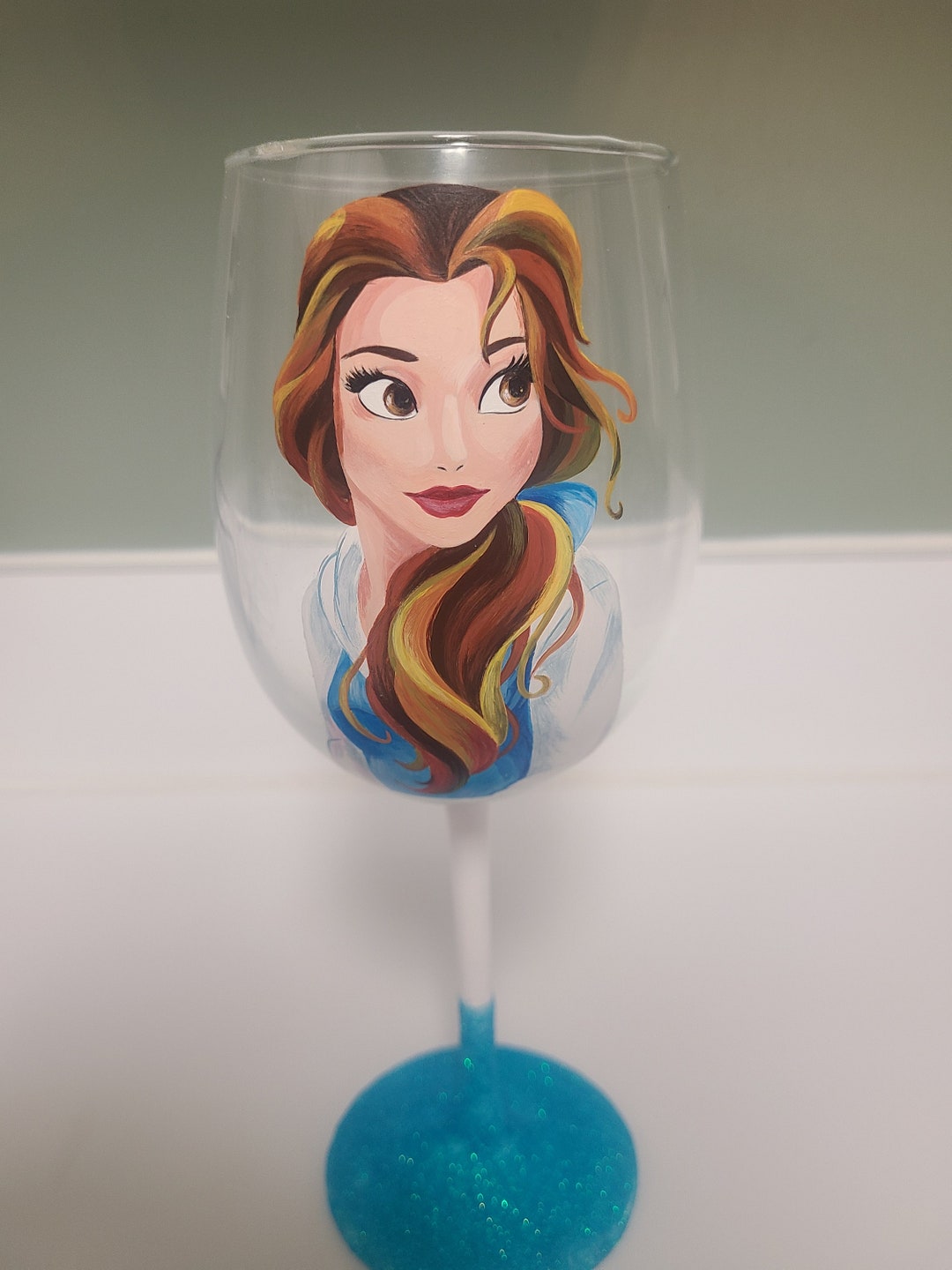 Princess Belle Wine Glass, Beauty and the Beast Wine Glass, Painted ...