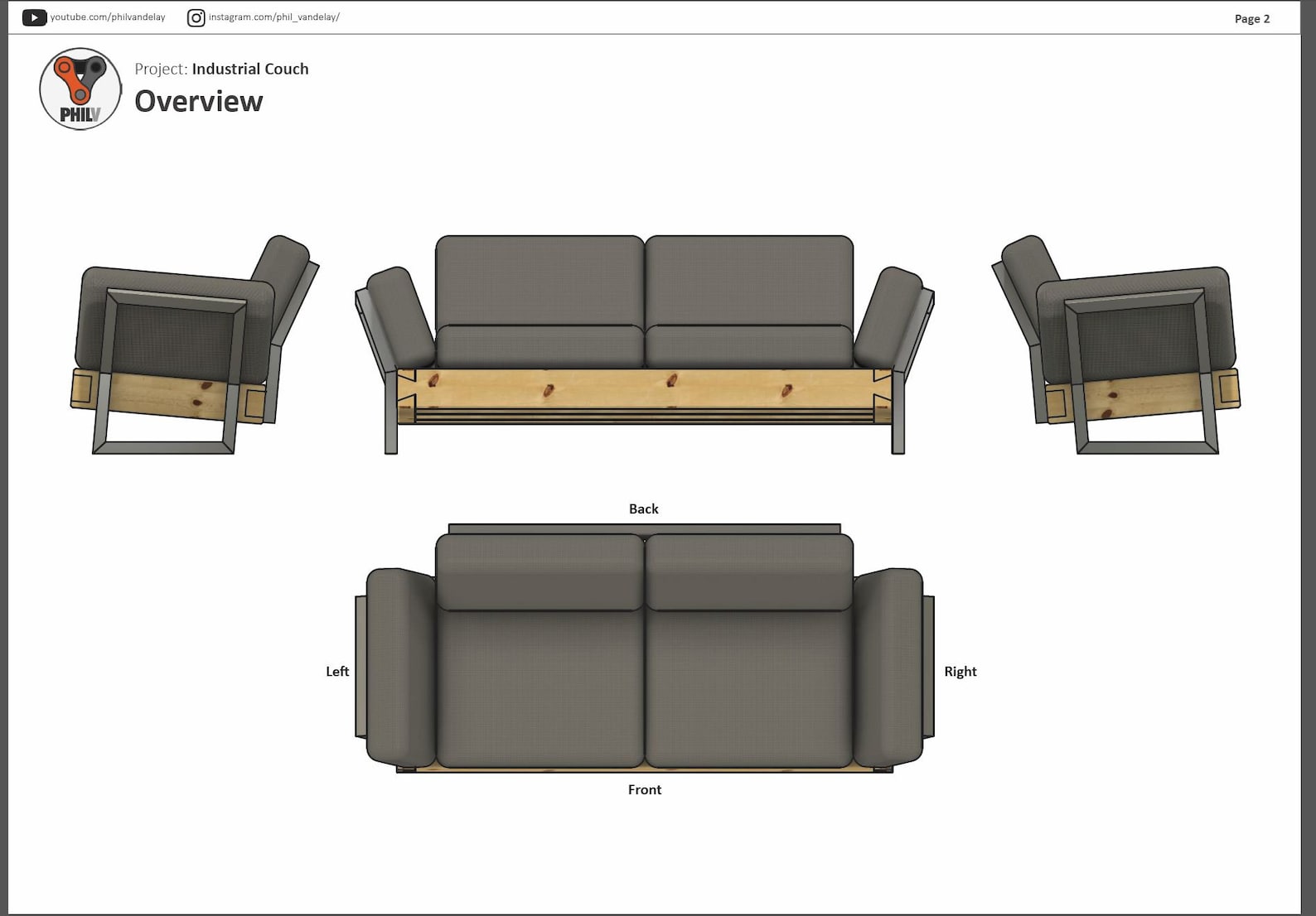 Industrial Couch Plans and Measurements 3D Model - Etsy