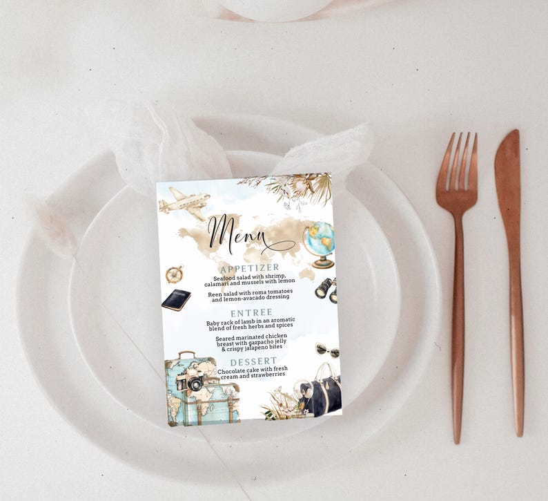 Travel Menu Card Template, World Map Menu, Editable Menu Card ,travel ...