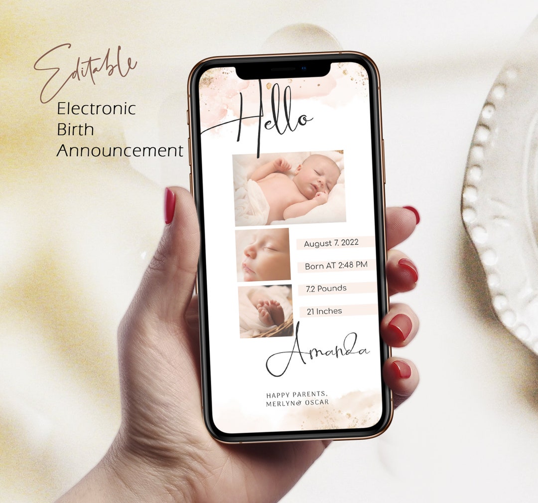 Editable Birth Announcement Template, Smart Phone Photo Birth ...
