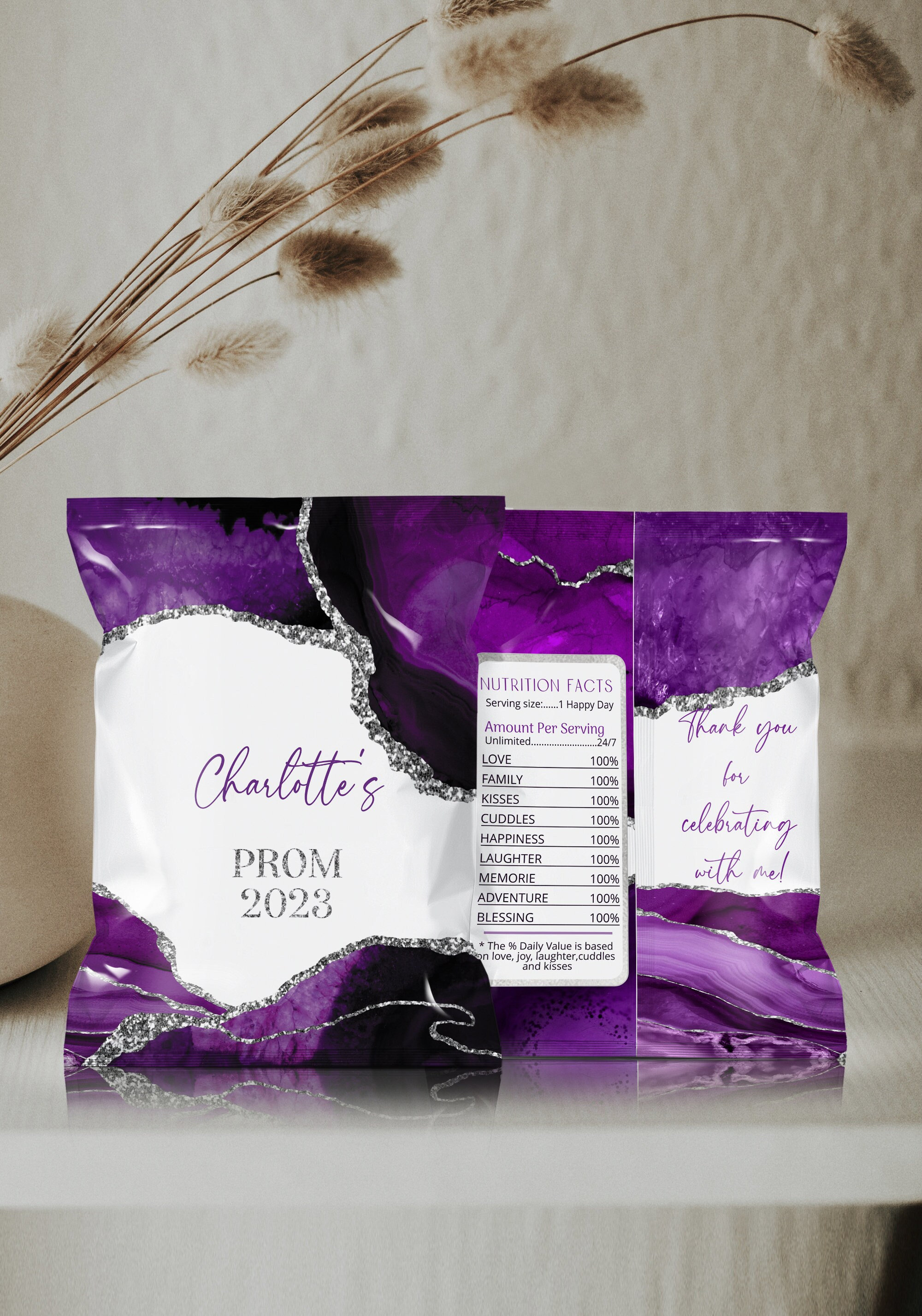 Purple Prom Party Favors Prom Chip Bag Template Graduation - Etsy