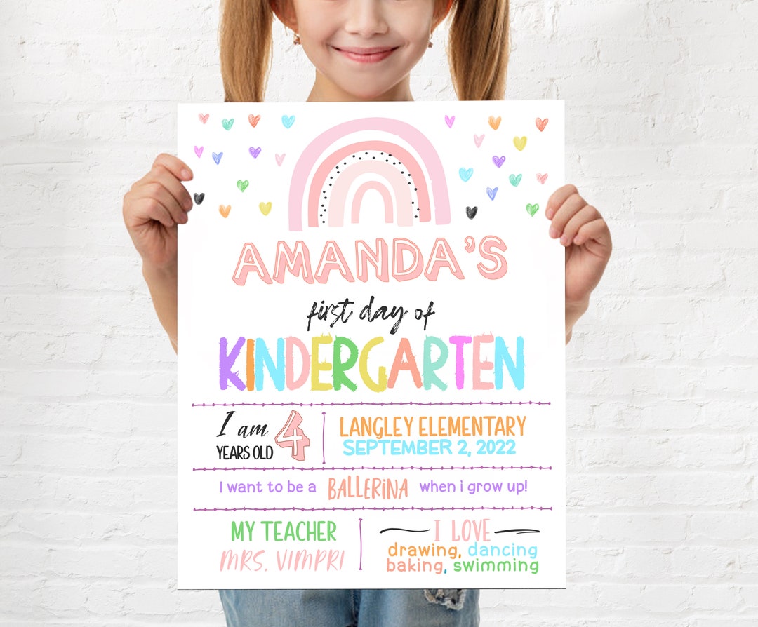 Editable First Day of Kindergarten Sign Girl Boho Rainbow - Etsy Australia