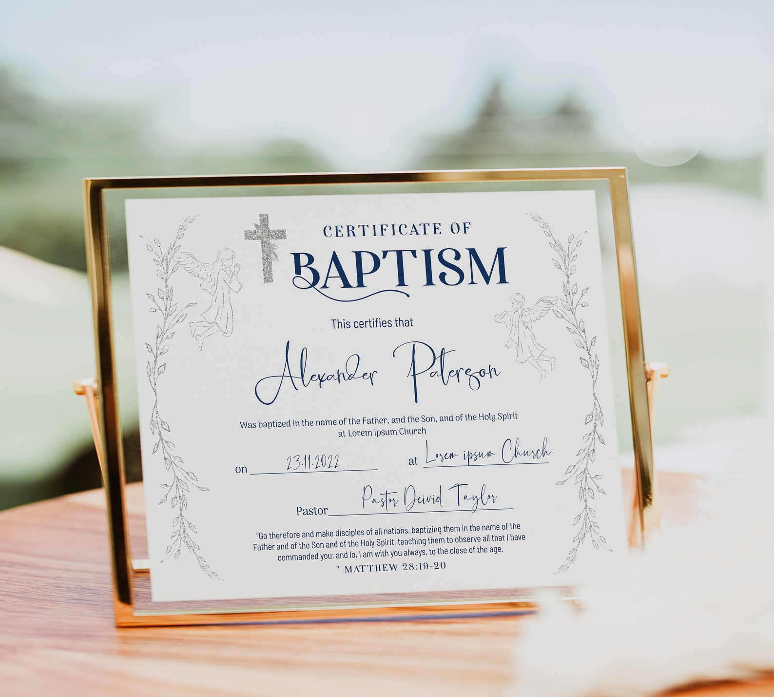 Silver Baptism Certificate Template, Printable Custom Certificate of ...