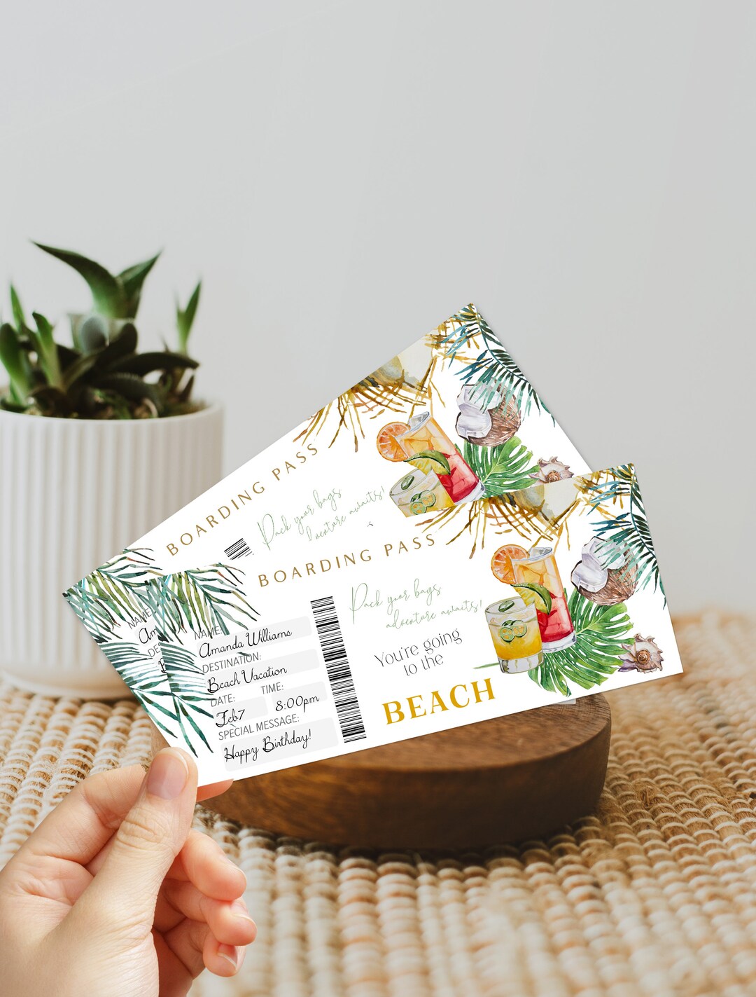 Beach Boarding Pass Surprise Ocean Ticket Template, Printable Custom ...
