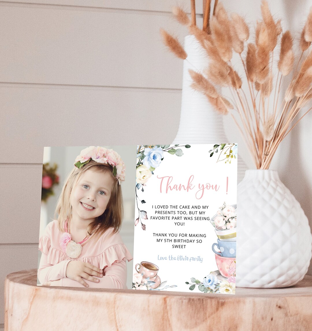 Birthday Photo Thank You Card Template, Editable Thank You Cards, Tea ...