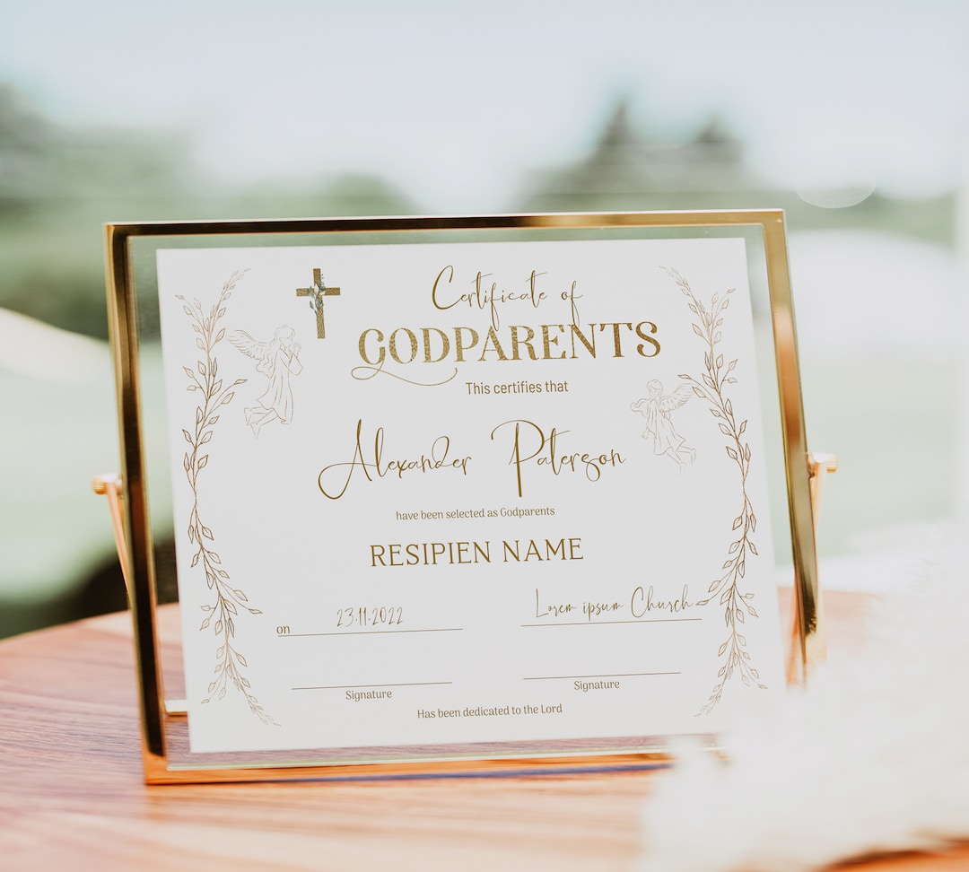 Godparents Baptism Certificate, Editable Gold Baptism Certificate ...