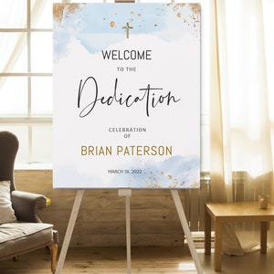 Blue Gold Dedication Welcome Sign Template, Printable Light Blue ...