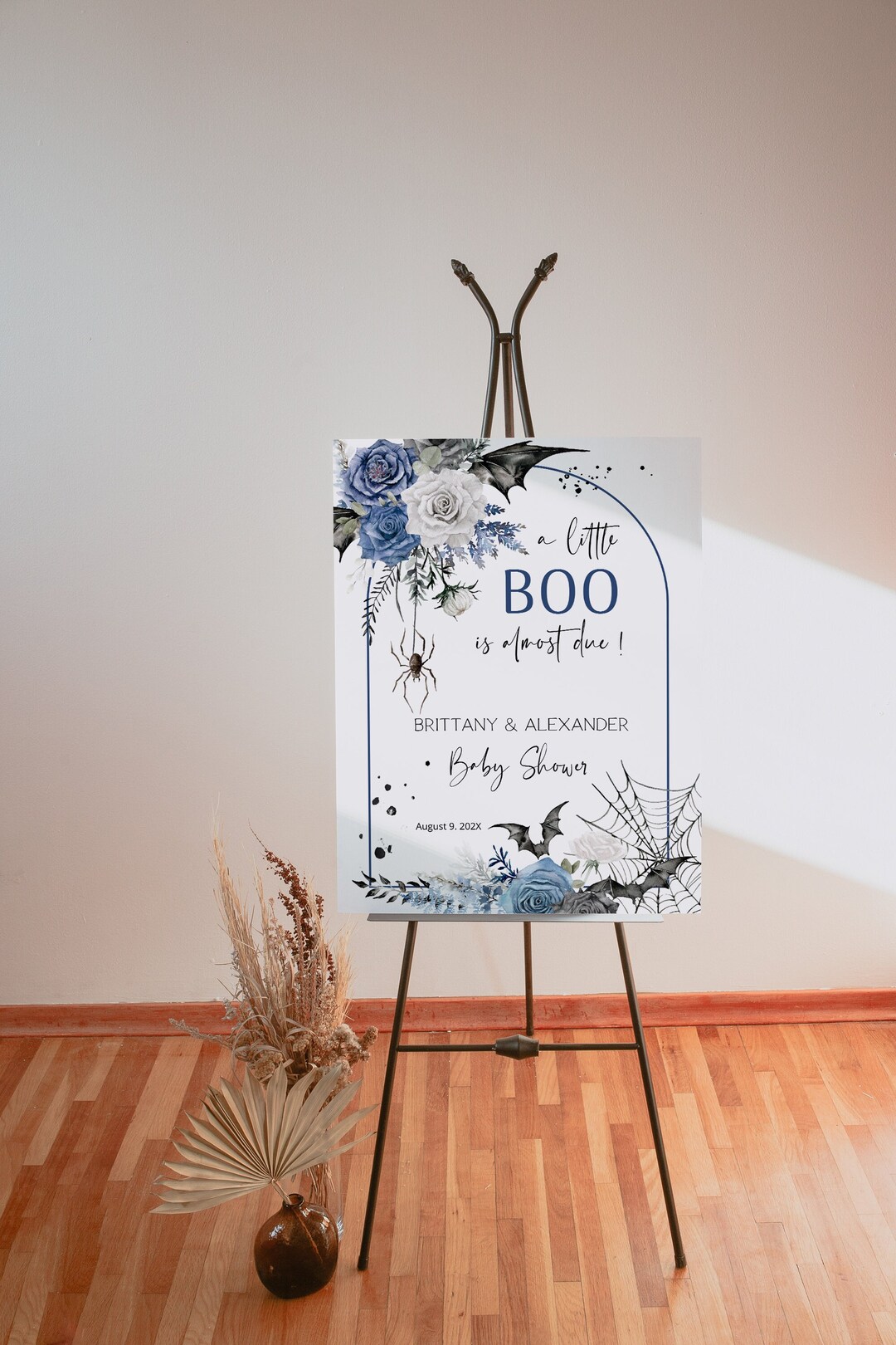 Blue Halloween Baby Shower Welcome Sign, Flowers Halloween Bridal ...