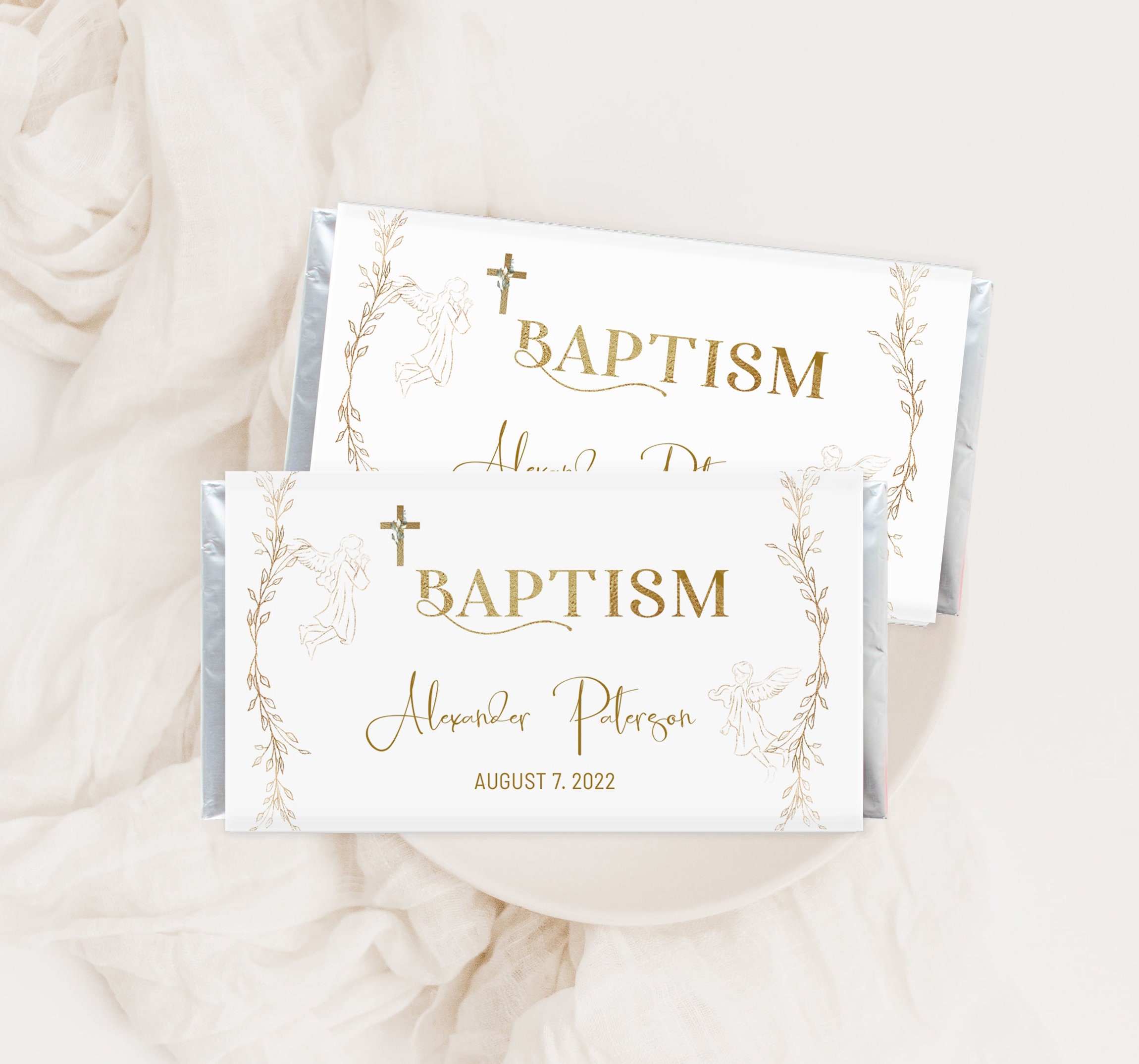 Angel Gold Baptism Chocolate Bar Wrapper Template, Editable Candy Bar ...