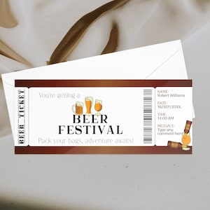 Beer Festival Ticket Template, Printable Birthday Surprise Gift Ticket ...