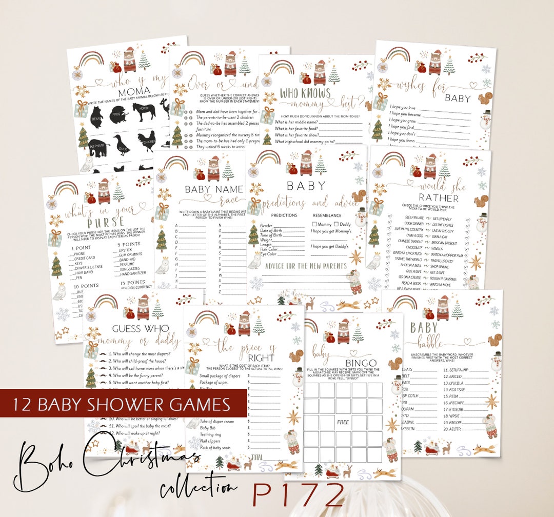 Christmas Baby Shower Games Bundleboho Winter Baby Shower - Etsy
