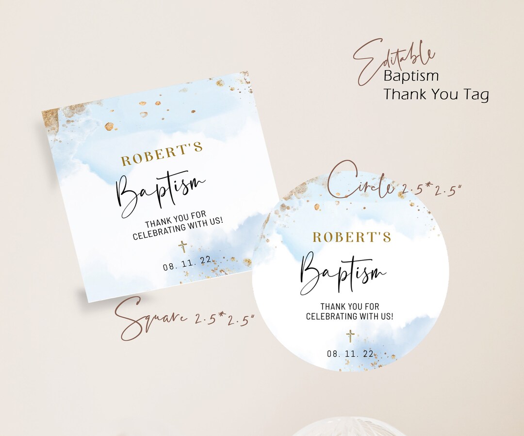 Blue Gold Baptism Favor Tag Template, Confirmation Thank You Tag ...