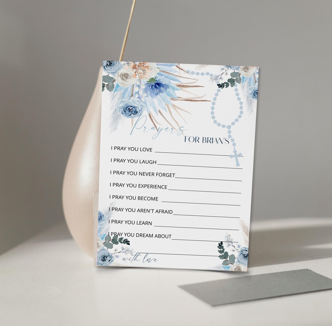 Prayers for Baby Template, Well Wishes for Baby, Blue Boho Baptism ...