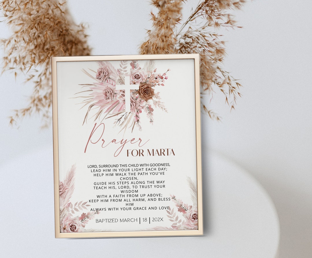 Beige Boho Baptism Prayer Sign Template, Editable Christening Prayer ...