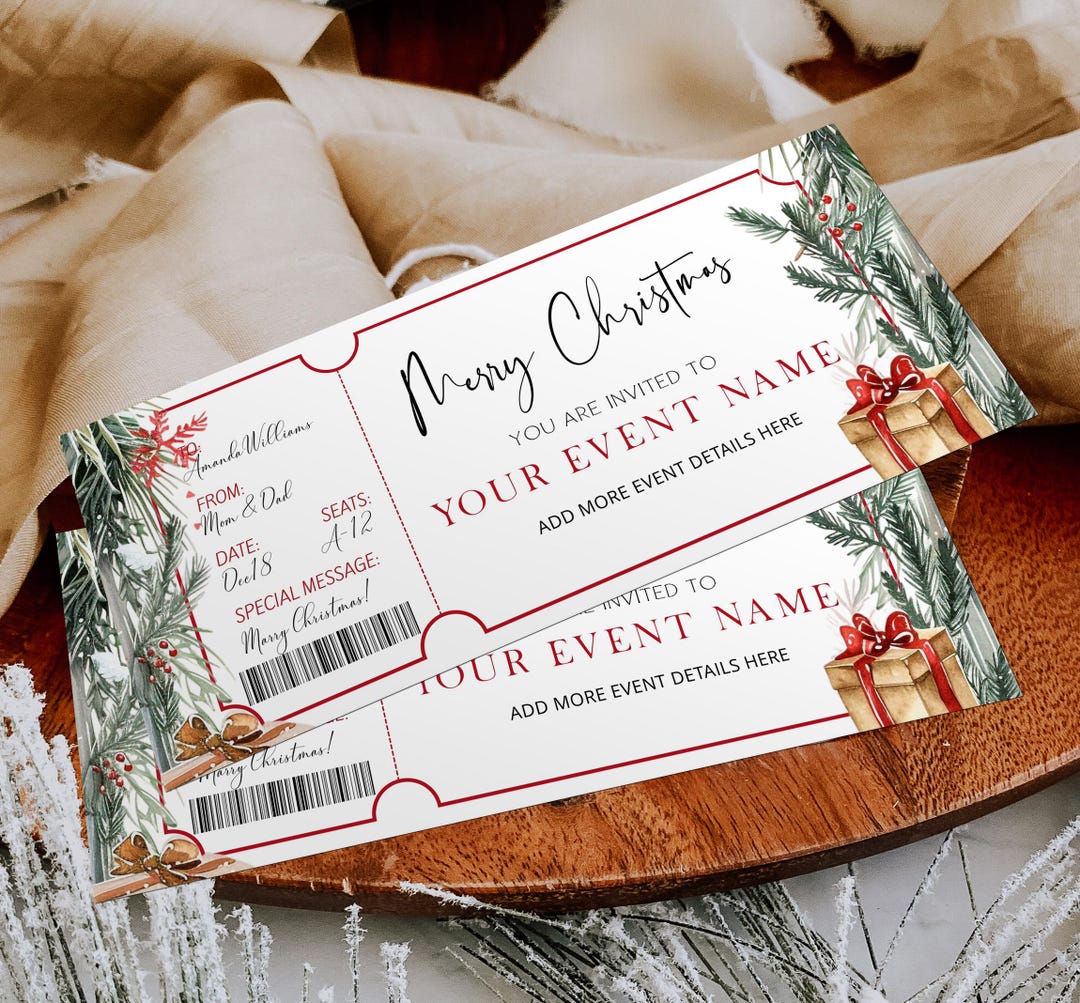Merry Christmas Ticket, Winter Holiday Gift Voucher, Christmas Branch ...