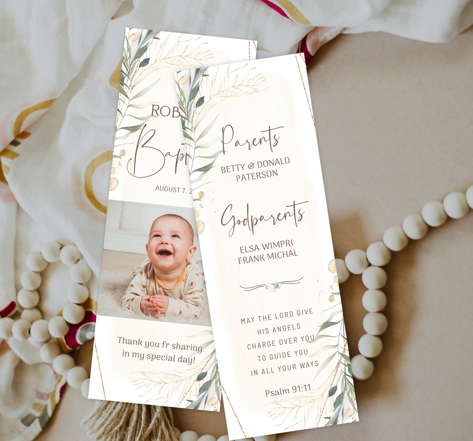 Baptism Bookmark With Photo, Baptism Bookmark Favor Template, Bookmark ...