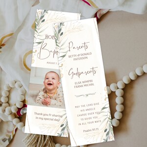Baptism Bookmark With Photo, Baptism Bookmark Favor Template, Bookmark ...
