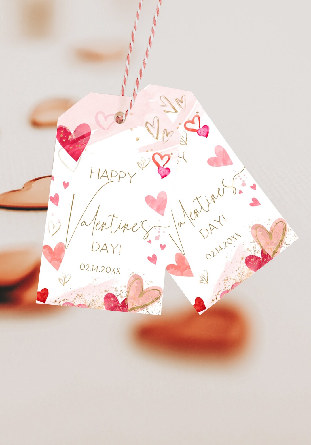Happy Valentines Day Favor Tags, Hearts Valentines Gift Tag, Pink ...