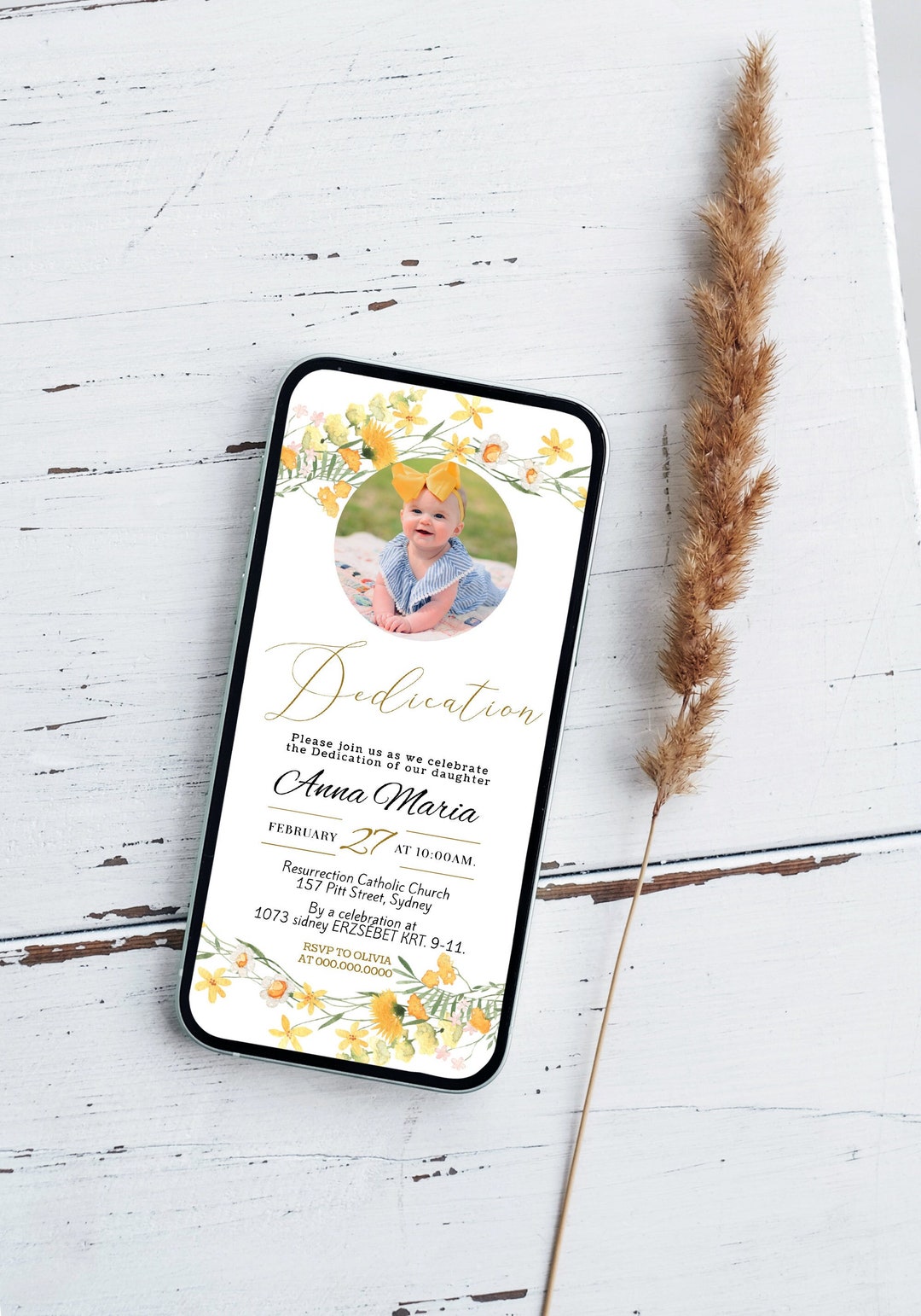 Flowers Dedication Evite Template, Wildflower Baptism Invitation ...