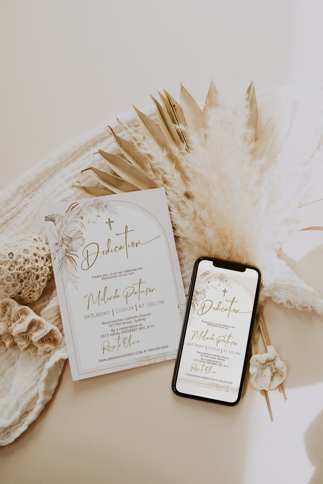 Boho Dedication Invitations Template, Gender Neutral Baptism Invitation ...