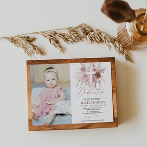 Baptism Invitation Wish Photo, Pampas Grass Baptism Invite, Boho ...