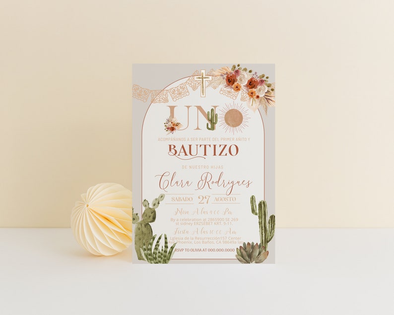 Uno Invitaciones De Bautizo Template, Uno Birthday Spanish Baptism ...