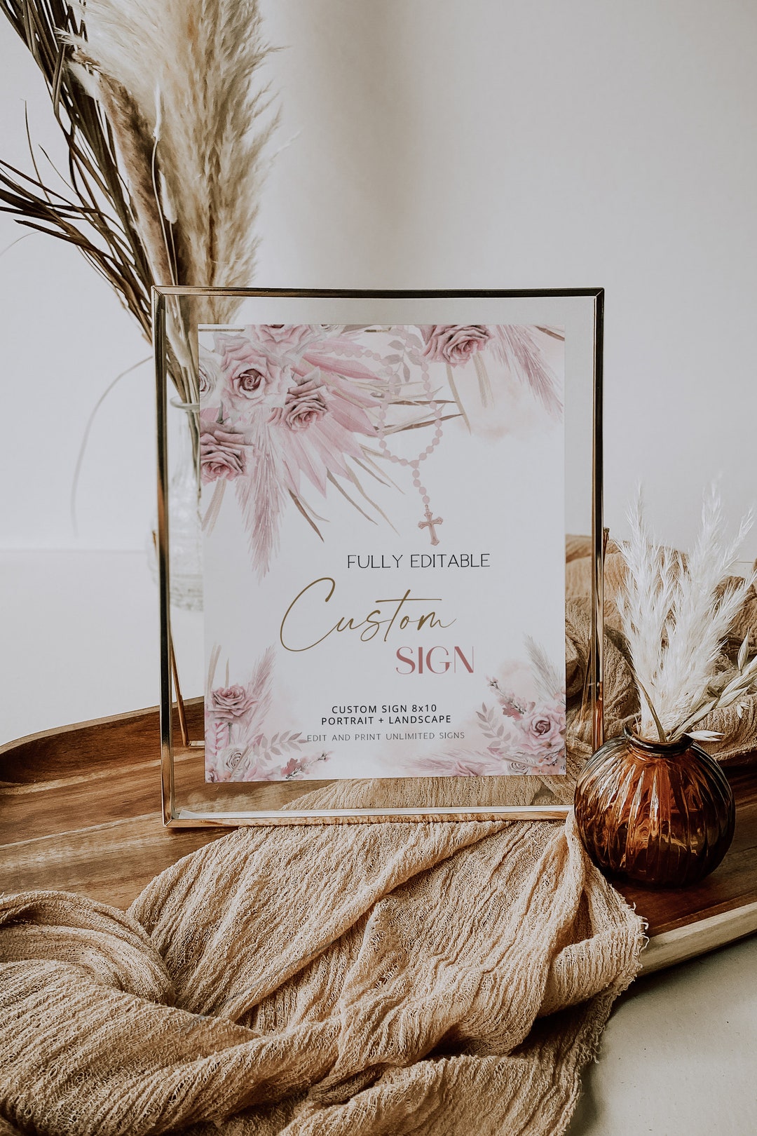 Beige Boho Baptism Custom Sign Template, Christening Custom Sign ...