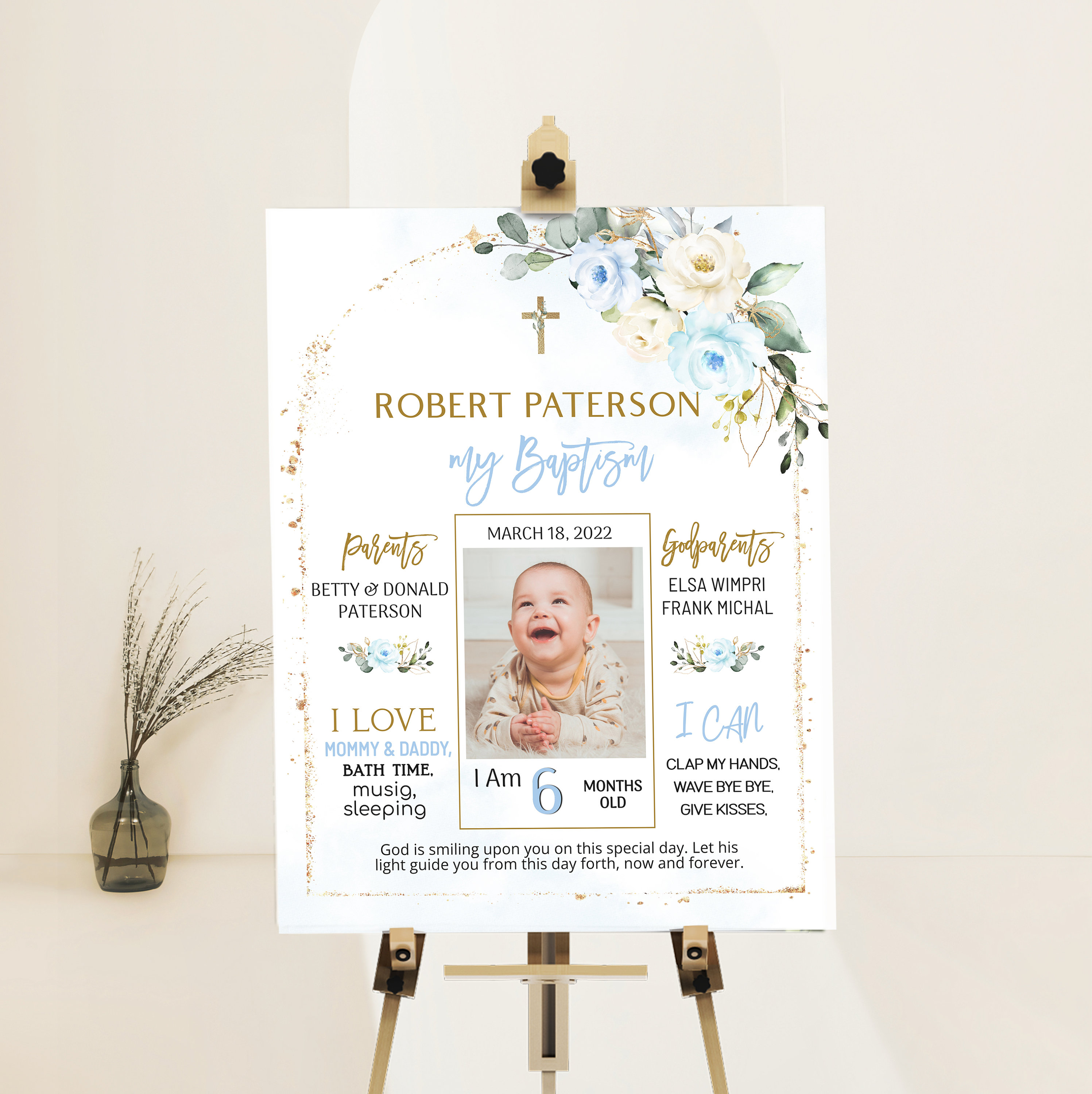 Blue Baptism Milestone Template Boy Baptism Chalkboard Sign - Etsy