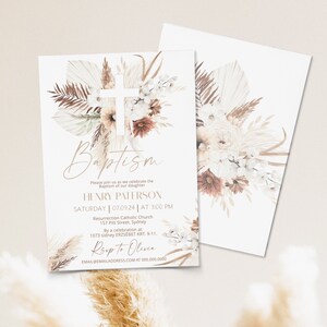 Fall Boho Baptism Invitation, Elegant Pampas Grass Baptism Invitation ...