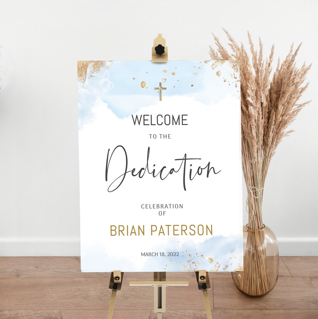 Blue Gold Dedication Welcome Sign Template, Printable Light Blue ...