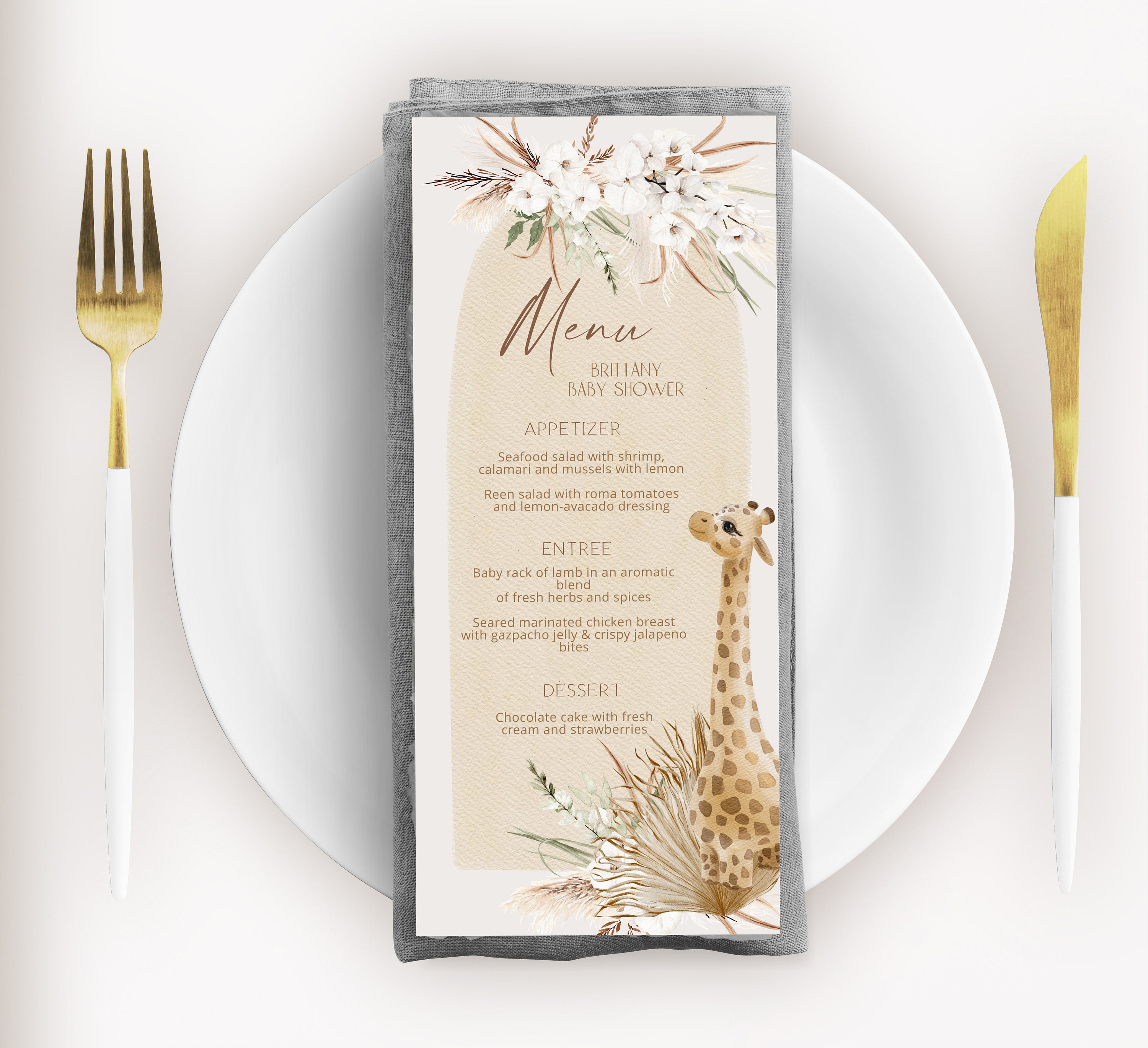 Boho Giraffe Menu Template Boho Safari Menu Card Printable - Etsy