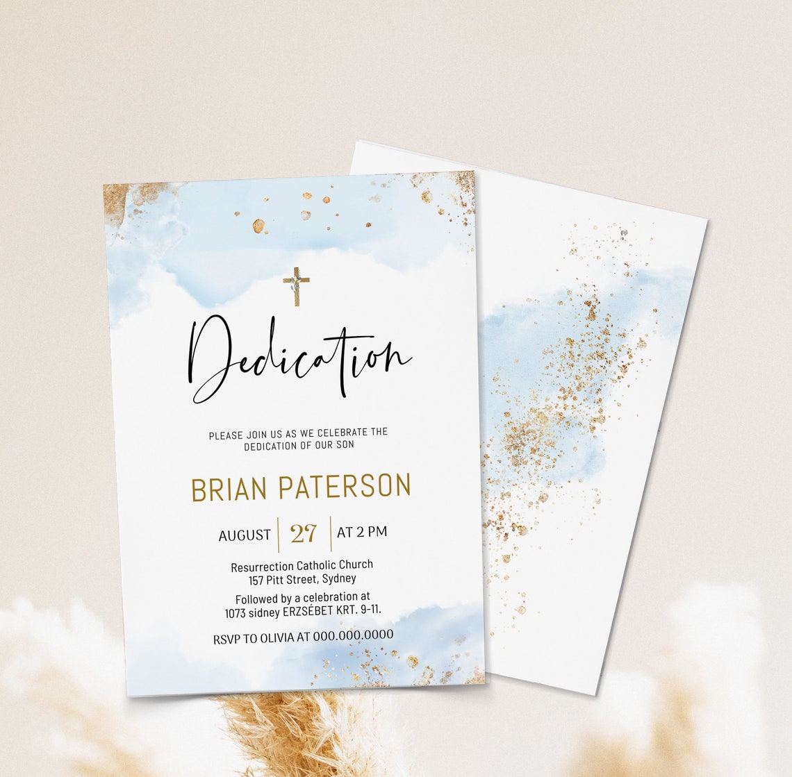 Blue Gold Dedication Invitation Template, Dedication Invite, Boy ...